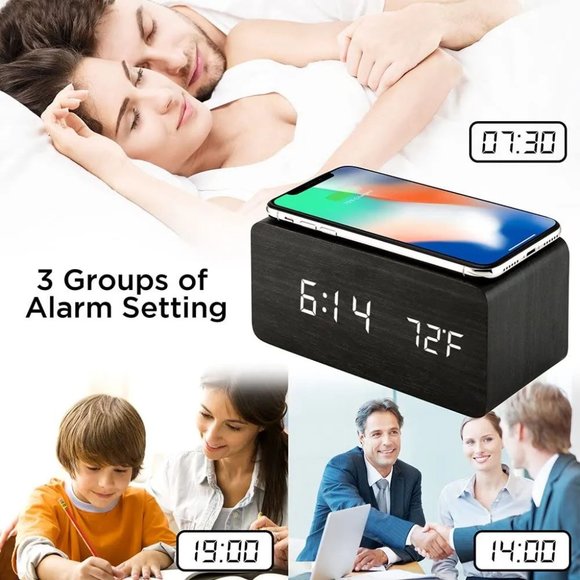 STC | Cell Phones & Accessories | Wooden Led Clock Wireless Charging ...